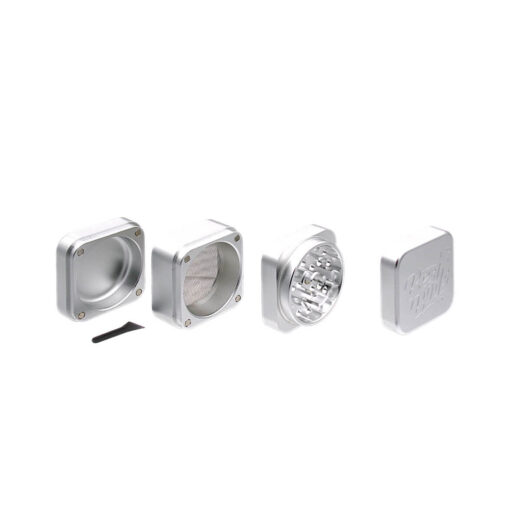 Best Buds The Cube Aluminium Grinder Silver – 50mm 4 Layers